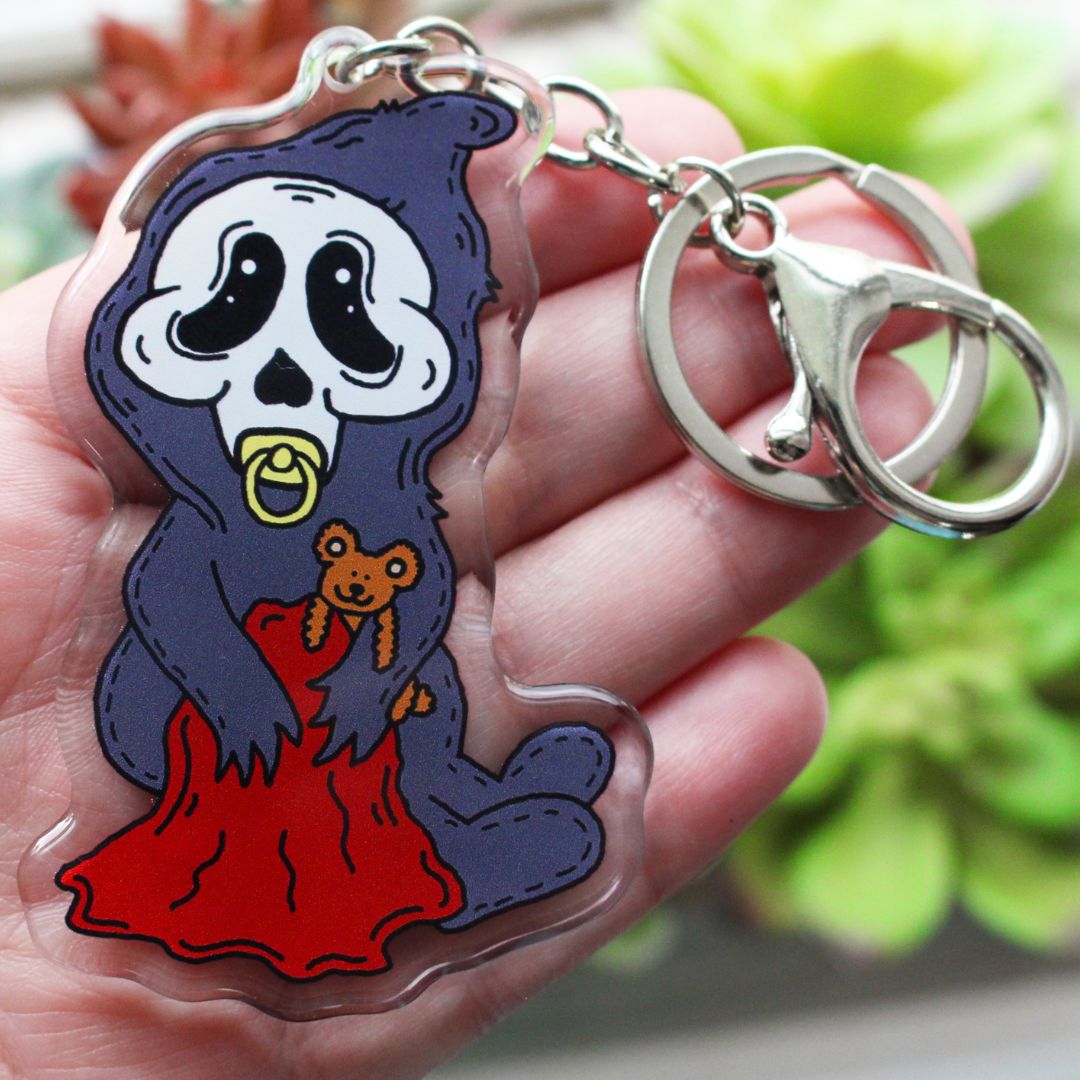 Baby Ghostface Scream Halloween Keychain – Glitter Lambs